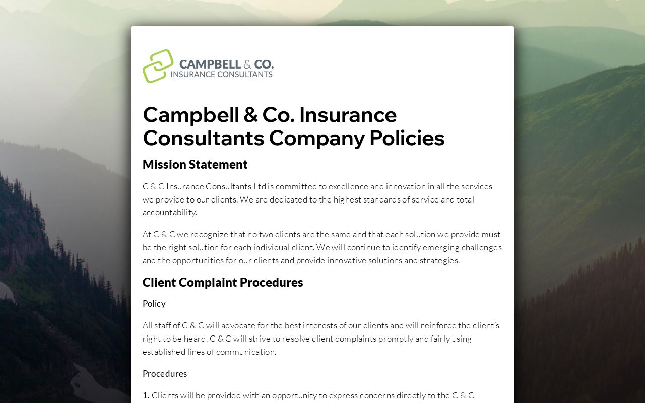 Campbell & Co. Insurance Consultants Company Policies